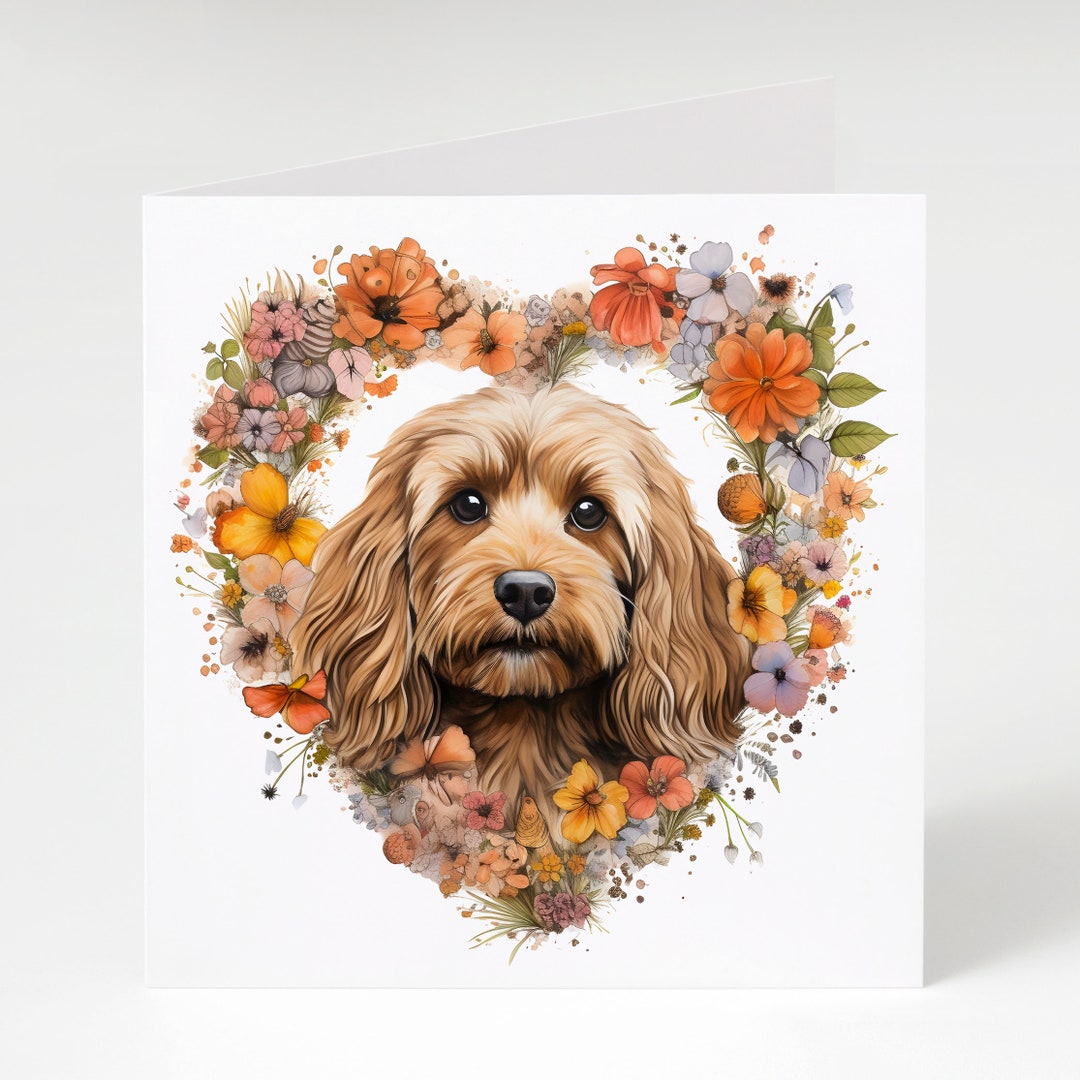 Cockapoo Card, Birthday Card, Cockapoo Mum, Cockapoo With Heart Flowers ...