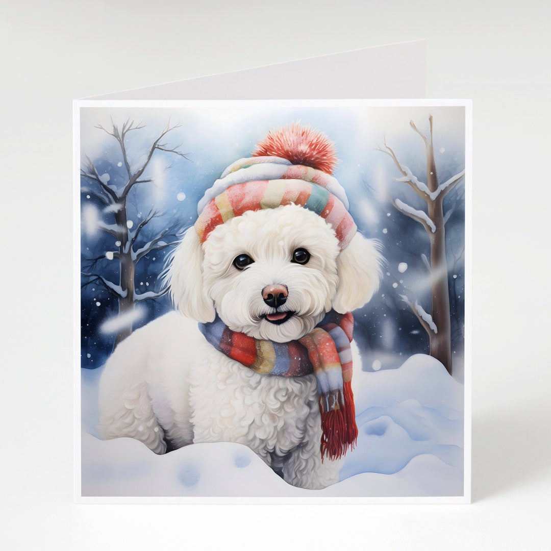 Pack of 5 Bichon Frise Christmas Cards, Cute Dog Xmas Cards, Perfect ...