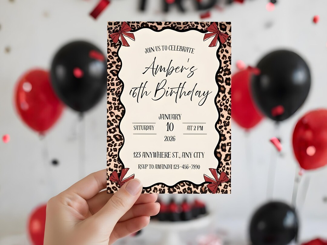 Cheetah Print Birthday Invitation, Leopard Print Birthday Invitation ...