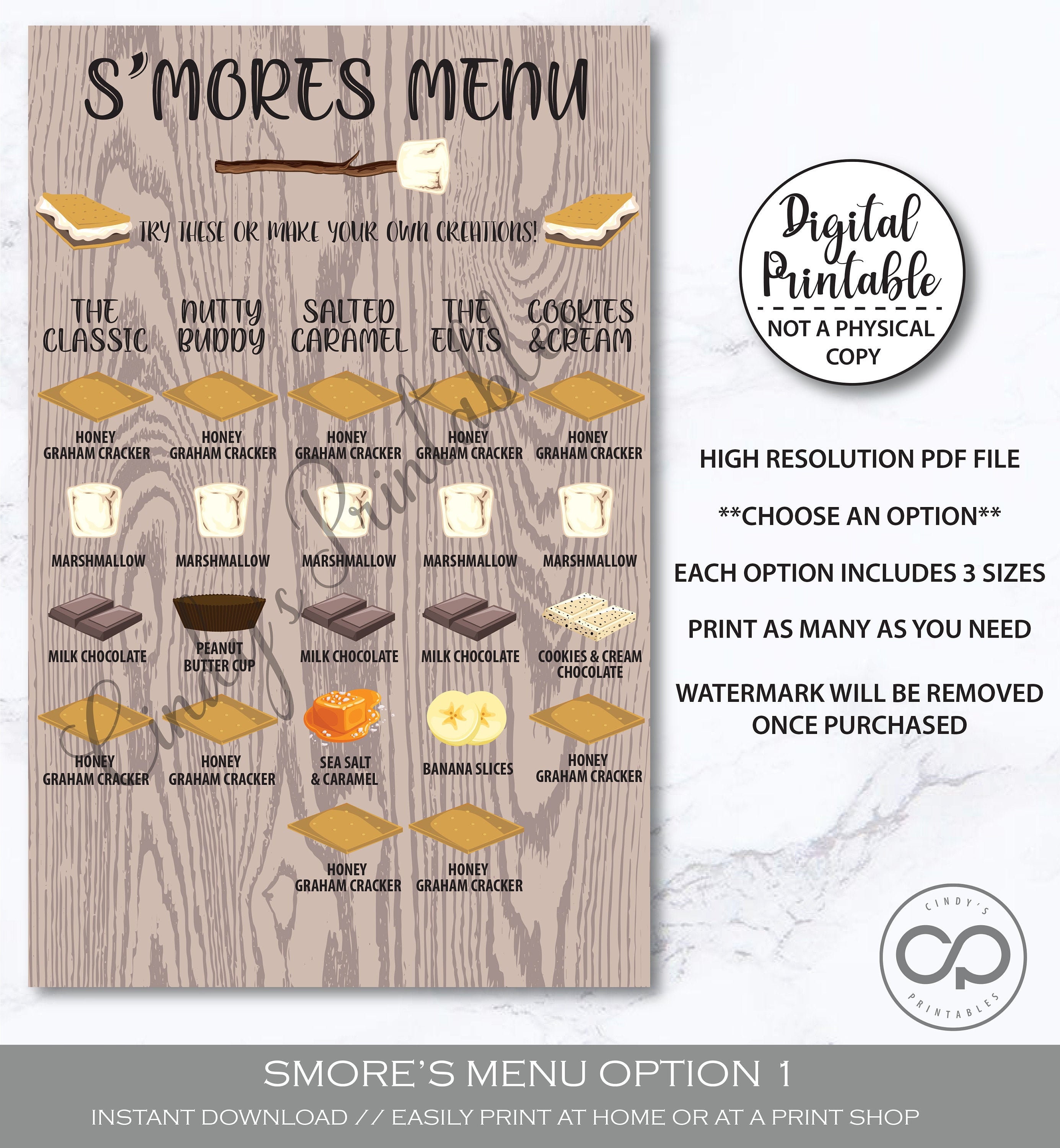 4 S'mores Menu's Printable Smores Bar Sign Smores | Etsy