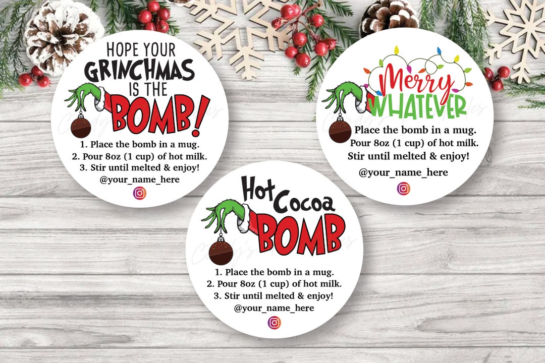 The Grinch Hot Cocoa Bomb Stickers Printed Grinch Labels - Etsy