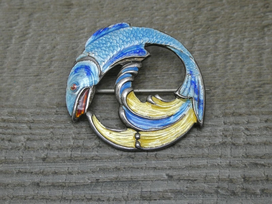 Vintage 4.2cm English Sterling Silver Enamel Fish Brooch AH - Etsy