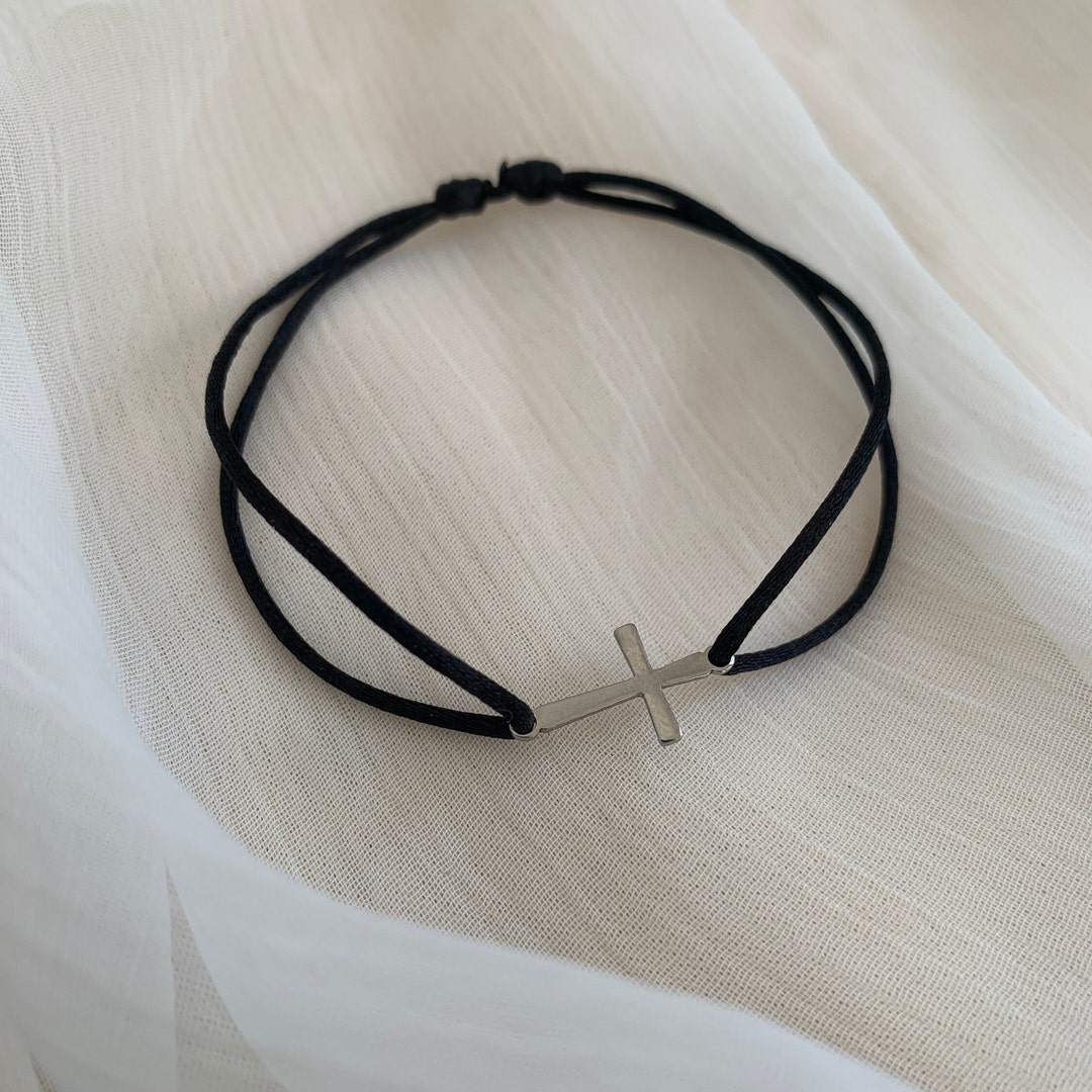 GABRIEL Model, Cord Bracelet, Stainless Steel Cross - Etsy