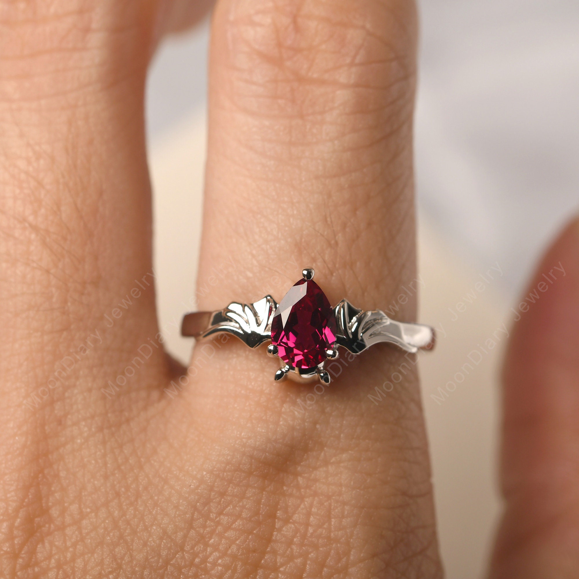Red Vampire Bat Ring Unique Ruby Engagement Ring Pear Cut - Etsy
