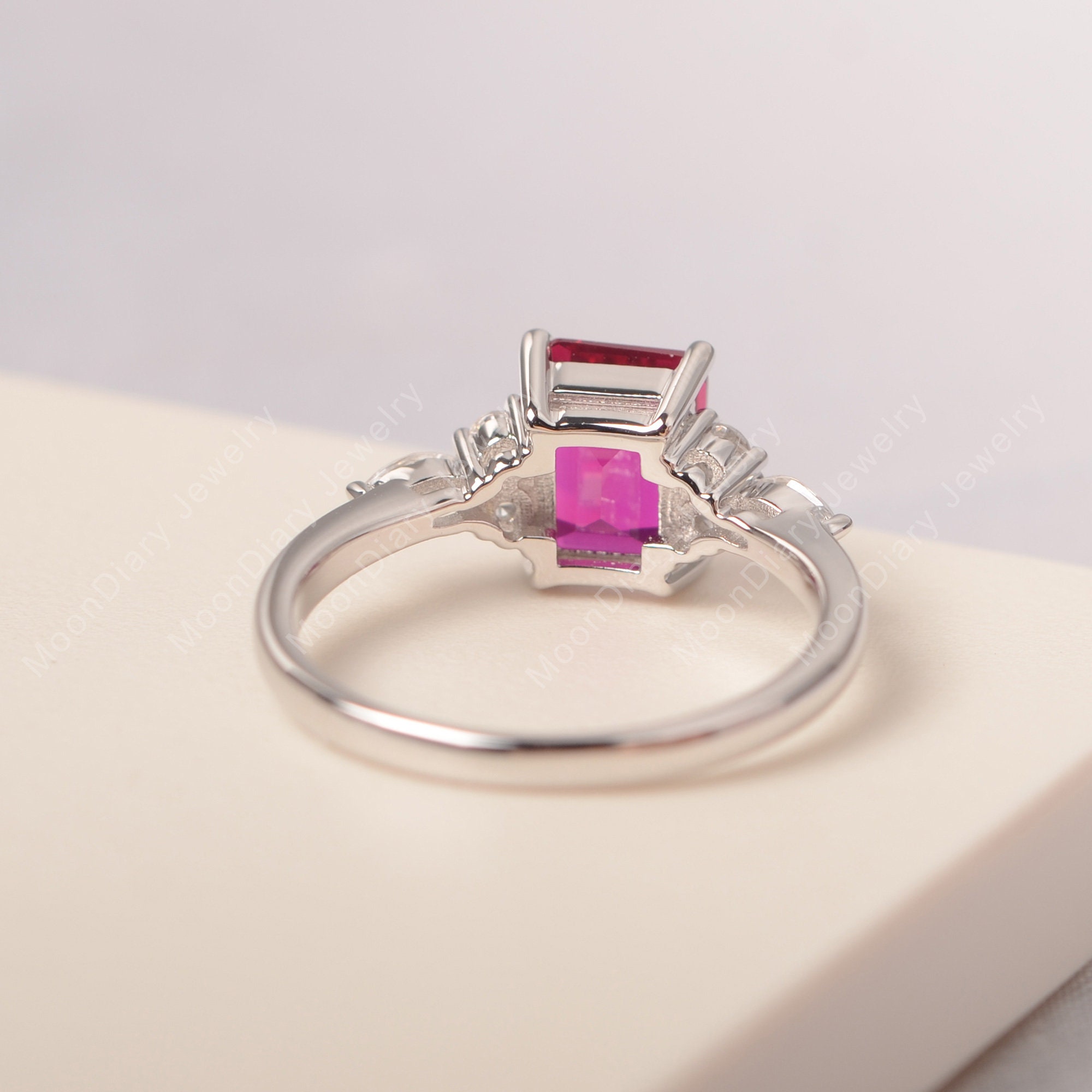 Emerald Cut Ruby Ring Sterling Silver July Birthstone Gorgeous - Etsy