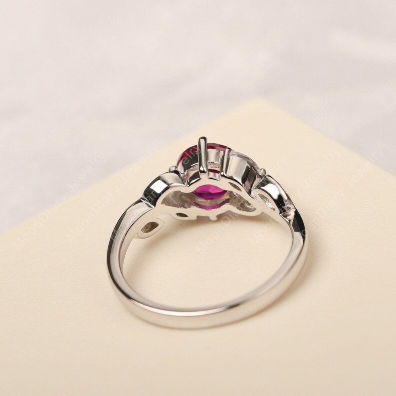 Ruby Statement Ring Silver Round Shaped Branch With Leaves - Etsy