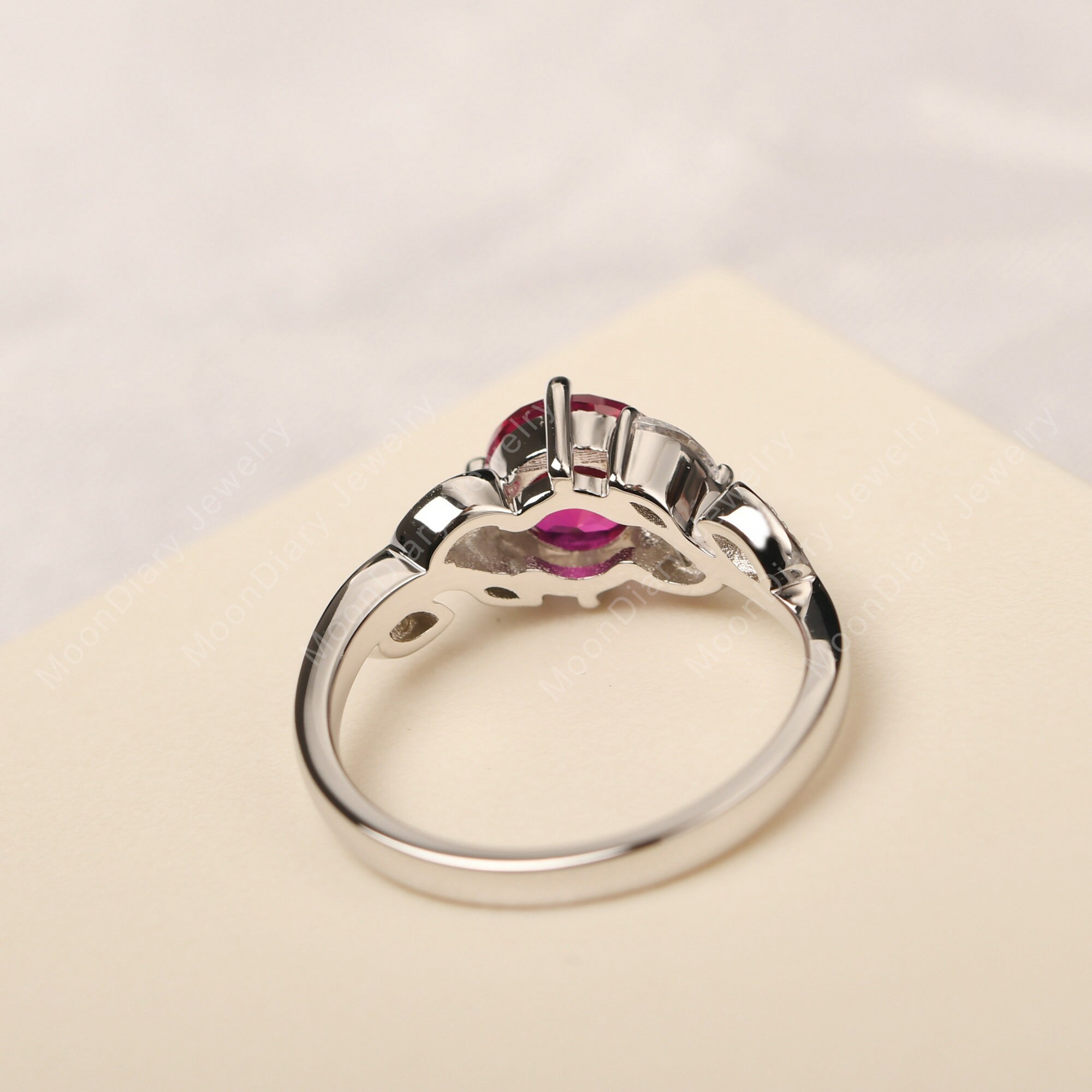 Ruby Statement Ring Silver Round Shaped Branch With Leaves - Etsy