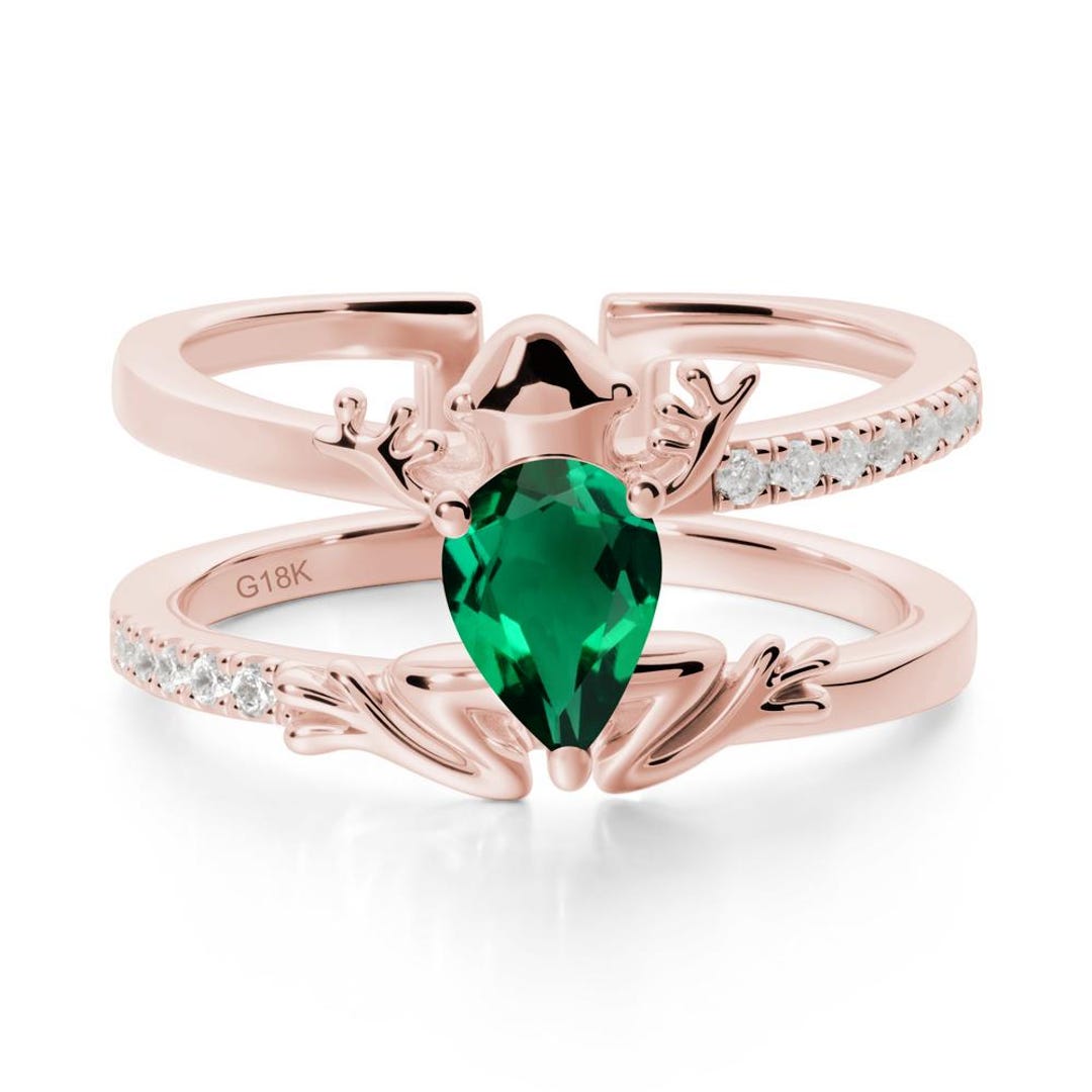 Pear Shaped Emerald Frog Open Ring, May Birthstone Green Stone Wedding ...