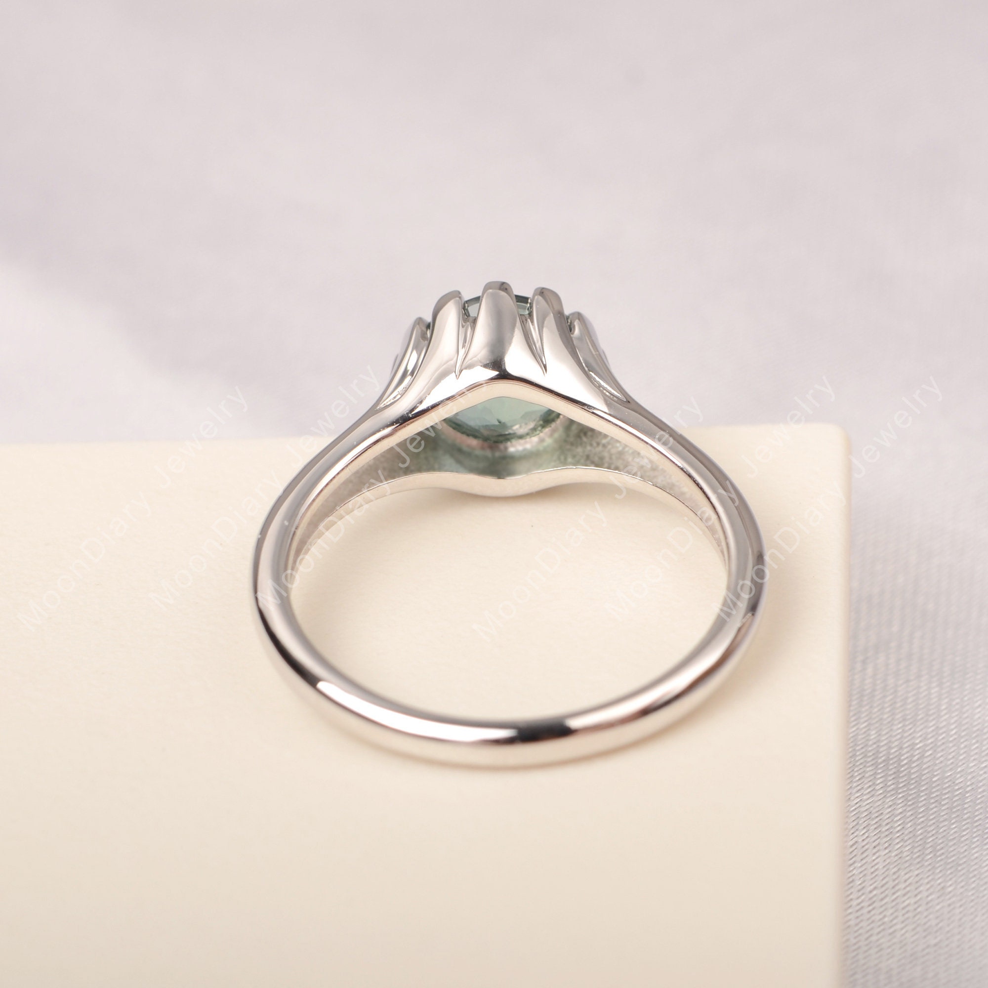 Unique Green Sapphire Engagement Ring Round Cut Sterling | Etsy