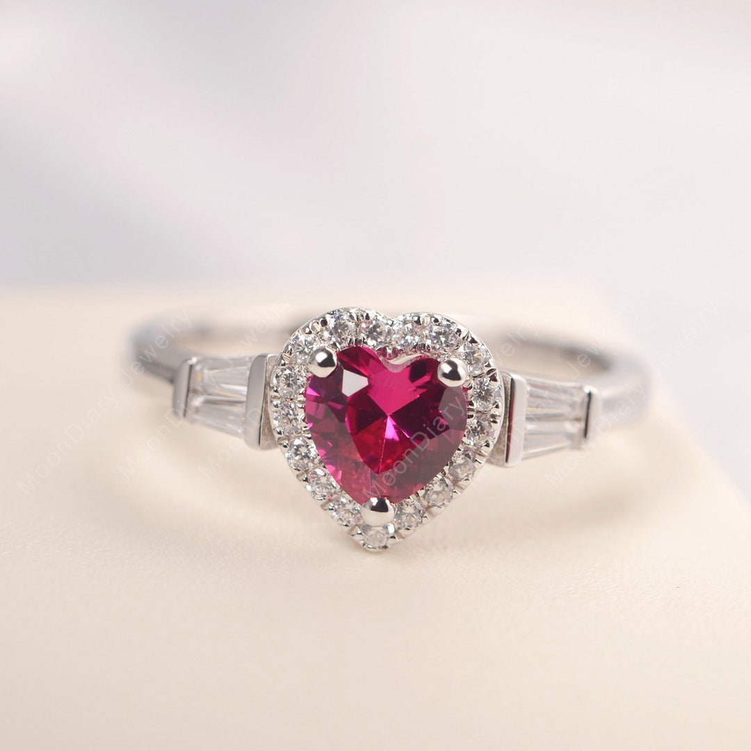 14k Solid Gold Ruby Ring July Birthstone Heart Cut Red Gemstone ...