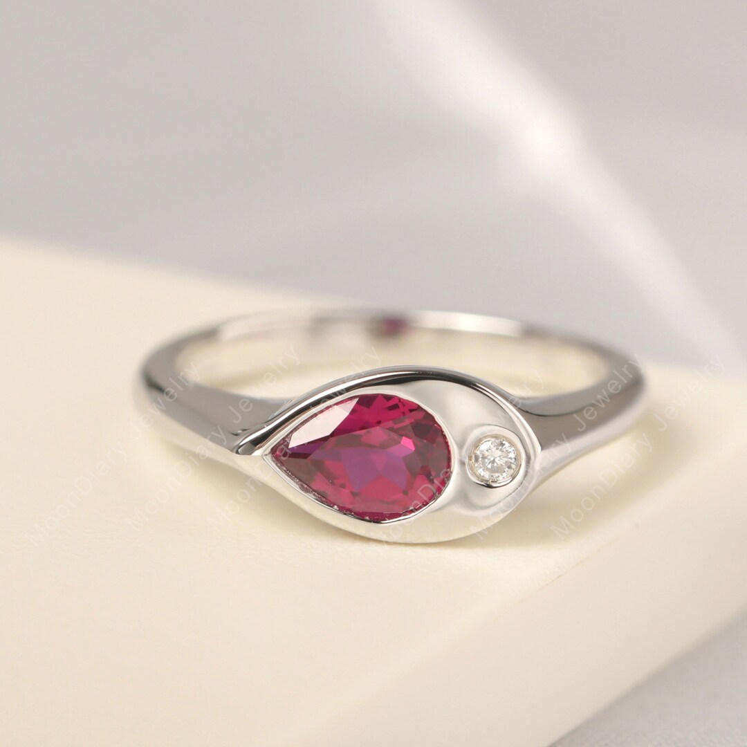 Simple Ruby Signet Ring Sterling Silver Tear Drop Delicate Daily Wear ...