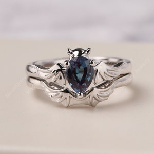 Lovely Bat Ring Sets Sterling Silver Custom Alexandrite Wedding Ring ...