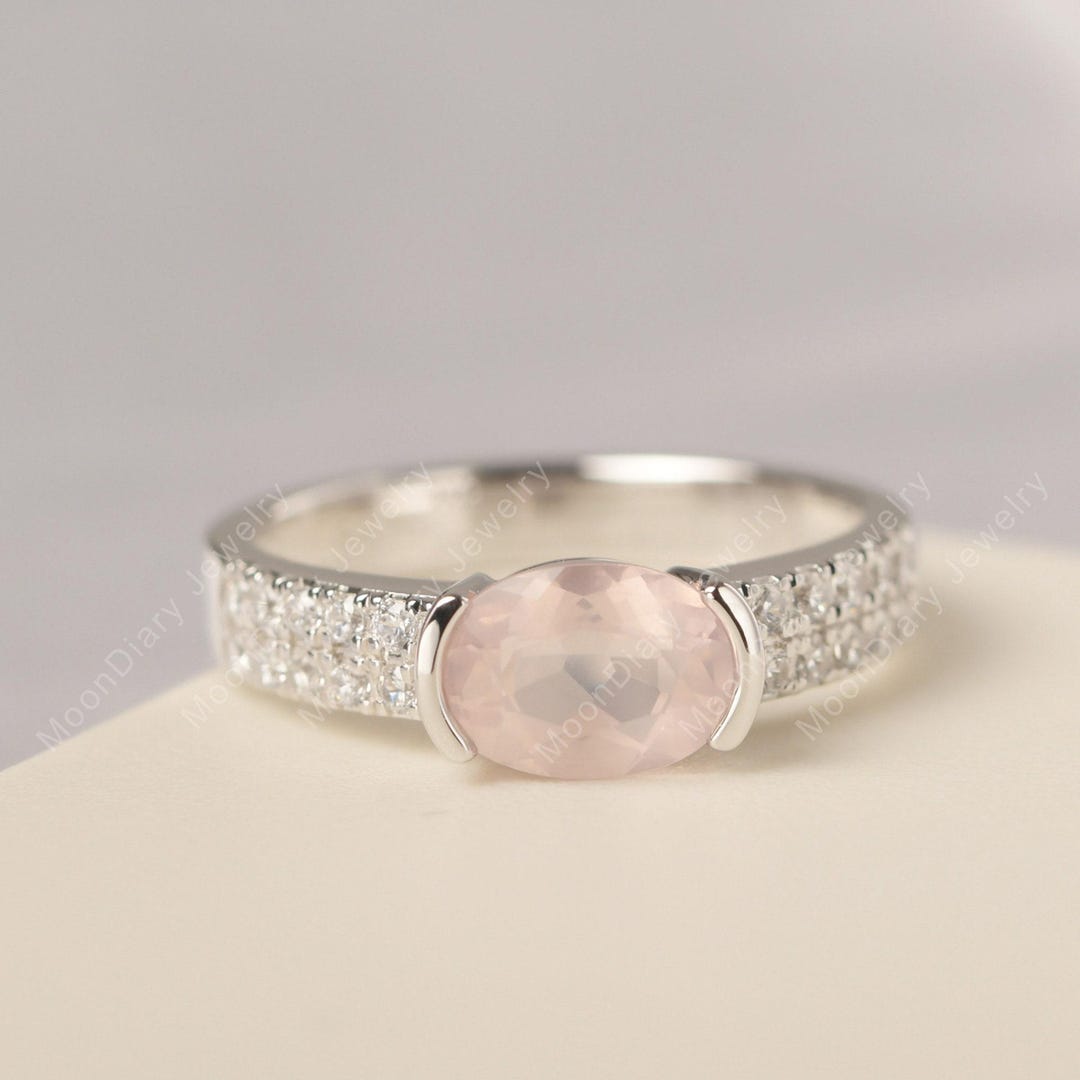 Natürliche Rosenquarz Statement Ring Sterling Silber Oval Cut Rosa ...