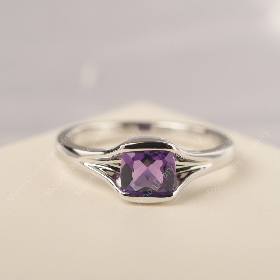 Natural Amethyst Engagement Ring Sterling Silver Solitaire Minimalist ...