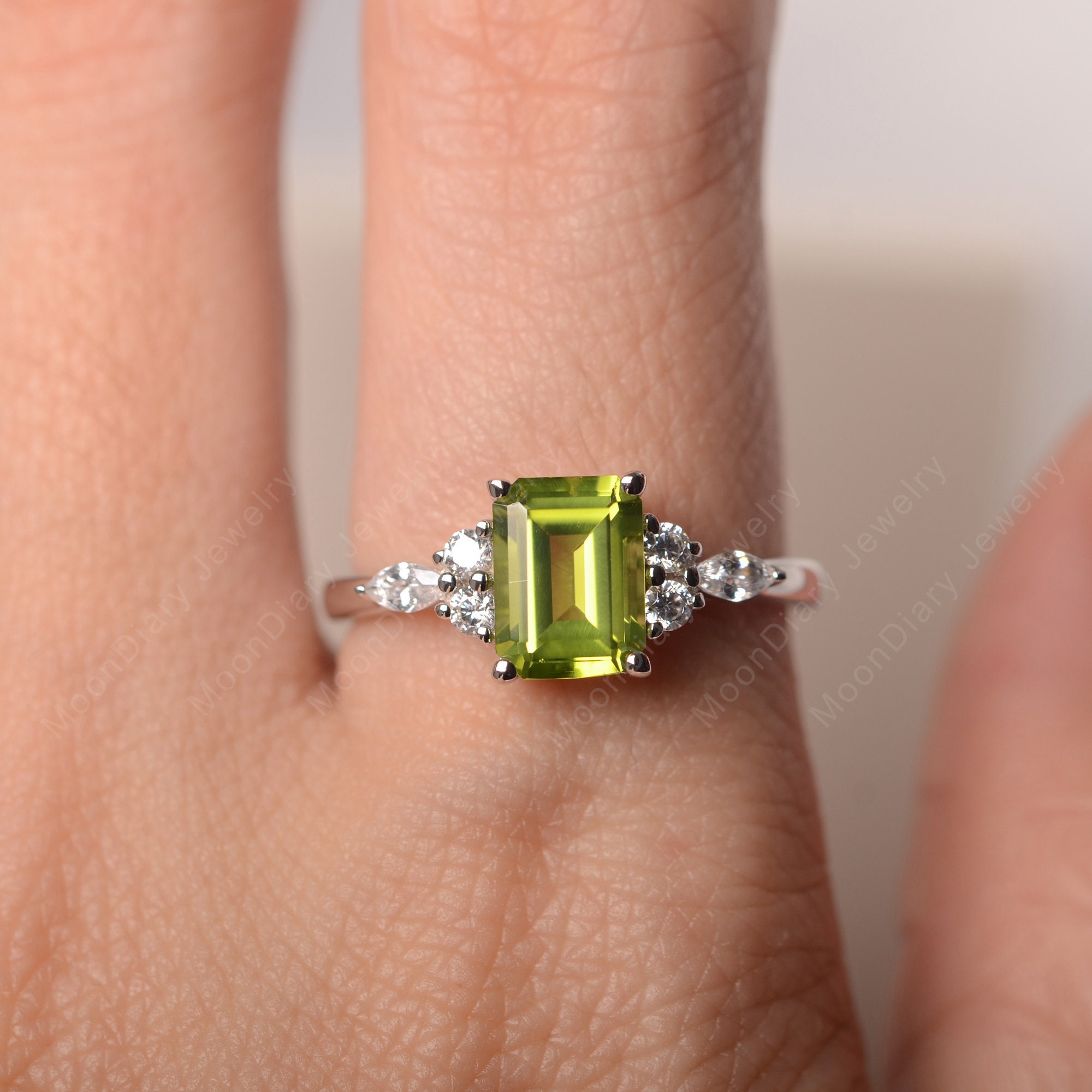 Real Natural Peridot Ring Sterling Silver Emerald Cut Green - Etsy