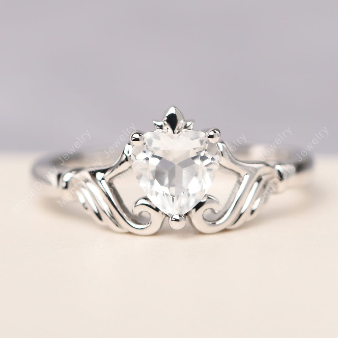 White Topaz Irish Claddagh Ring Sterling Silver Heart Shaped ...