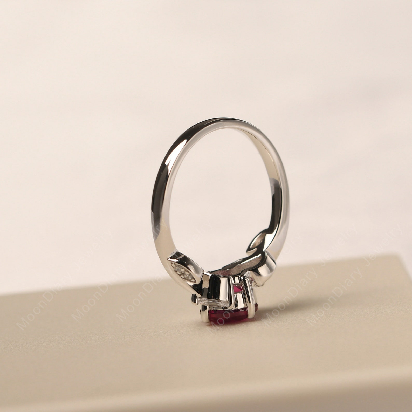 Ruby Statement Ring Silver Round Shaped Branch With Leaves - Etsy