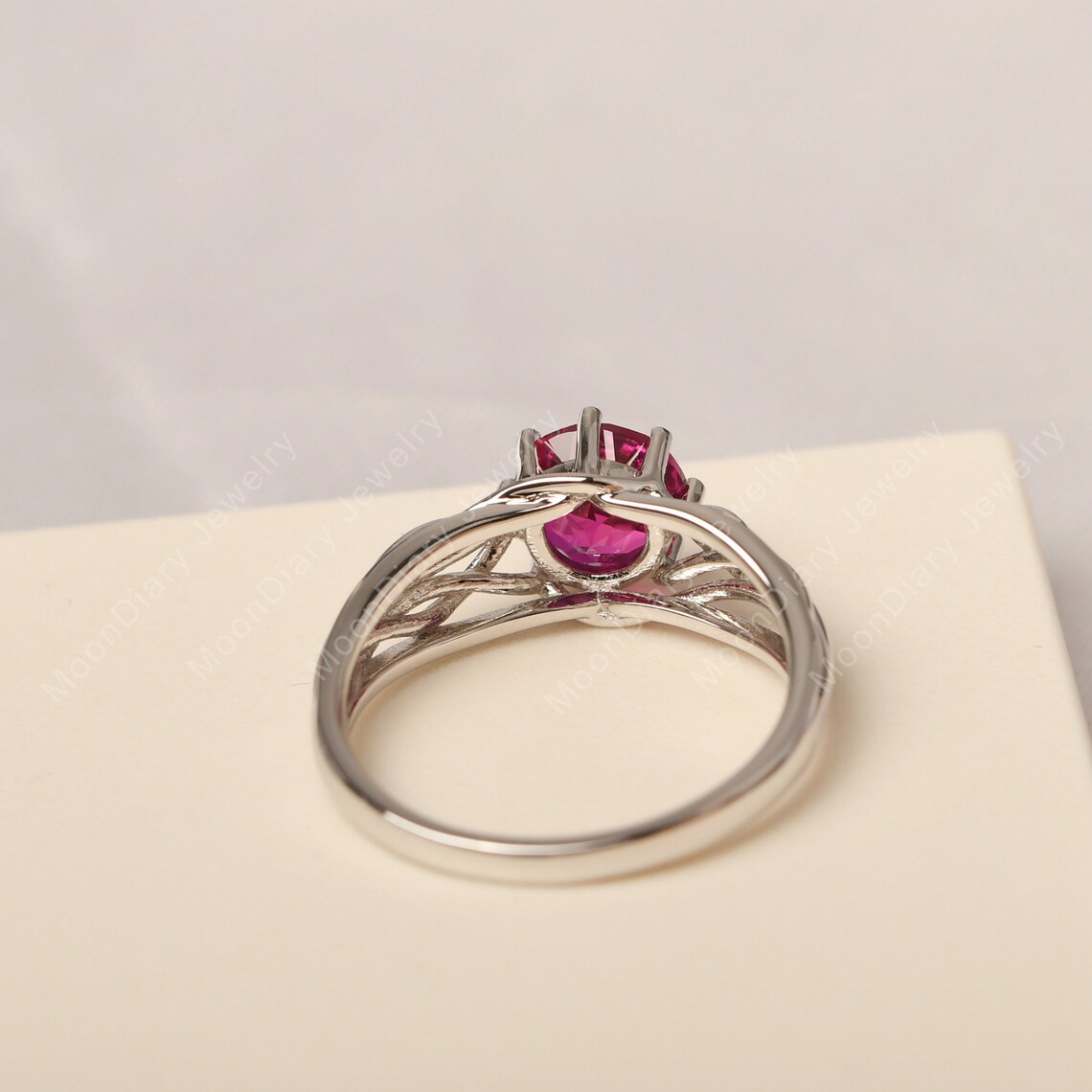 Solitaire Ruby Statement Ring Solid 14k White Gold Round Cut - Etsy