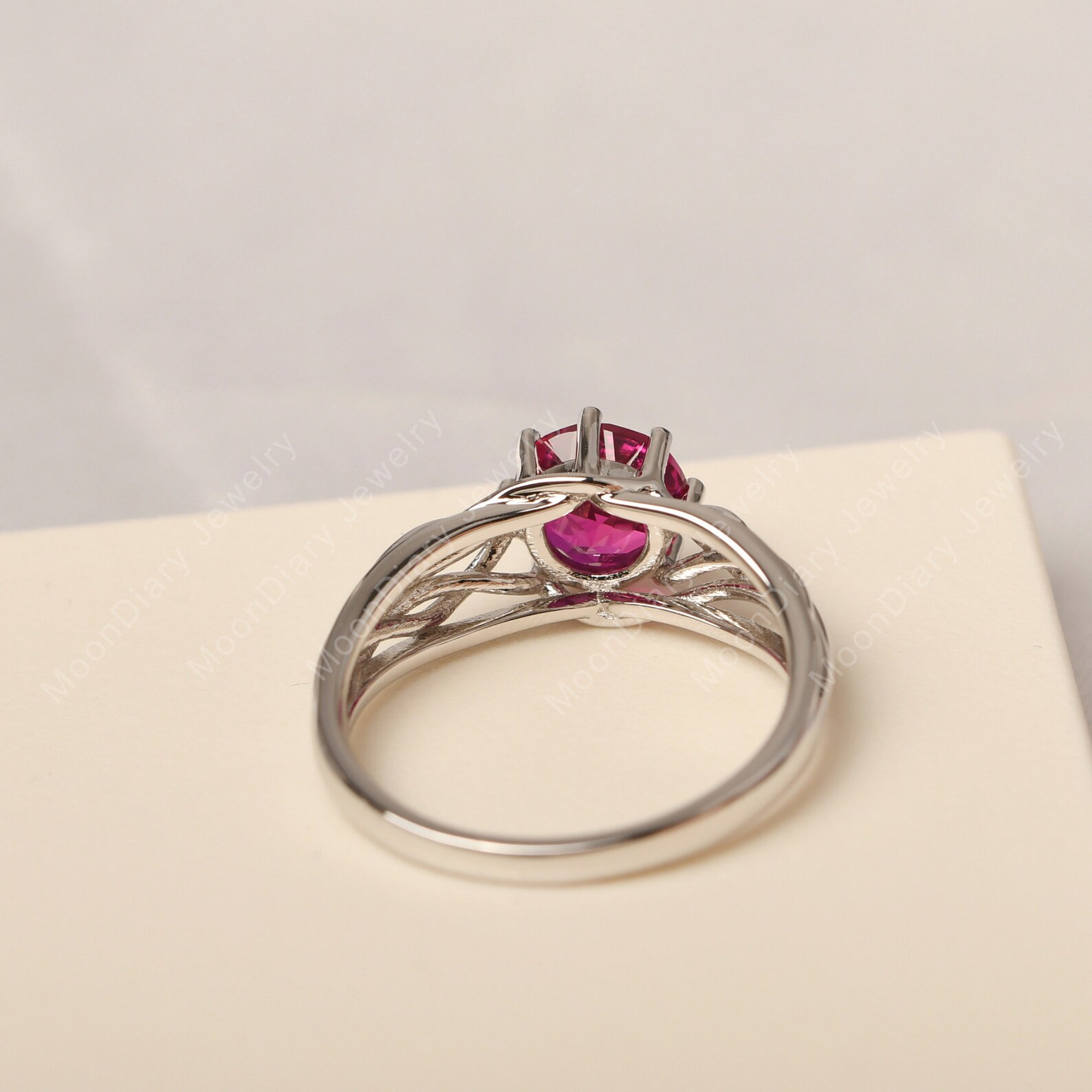 Solitaire Ruby Statement Ring Solid 14k White Gold Round Cut - Etsy