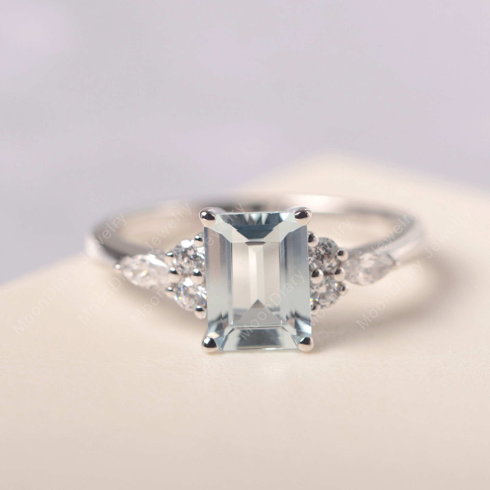 Rectangle Aquamarine Ring Emerald Cut Natural Light Blue | Etsy