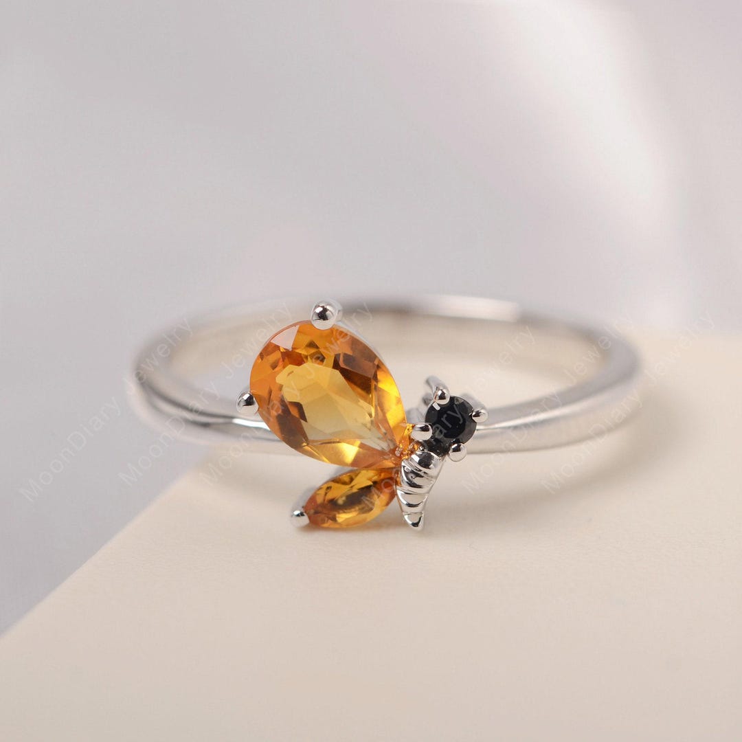 Bee Shaped Lovely Ring Real Natural Citrine Sterling Silver Ring ...