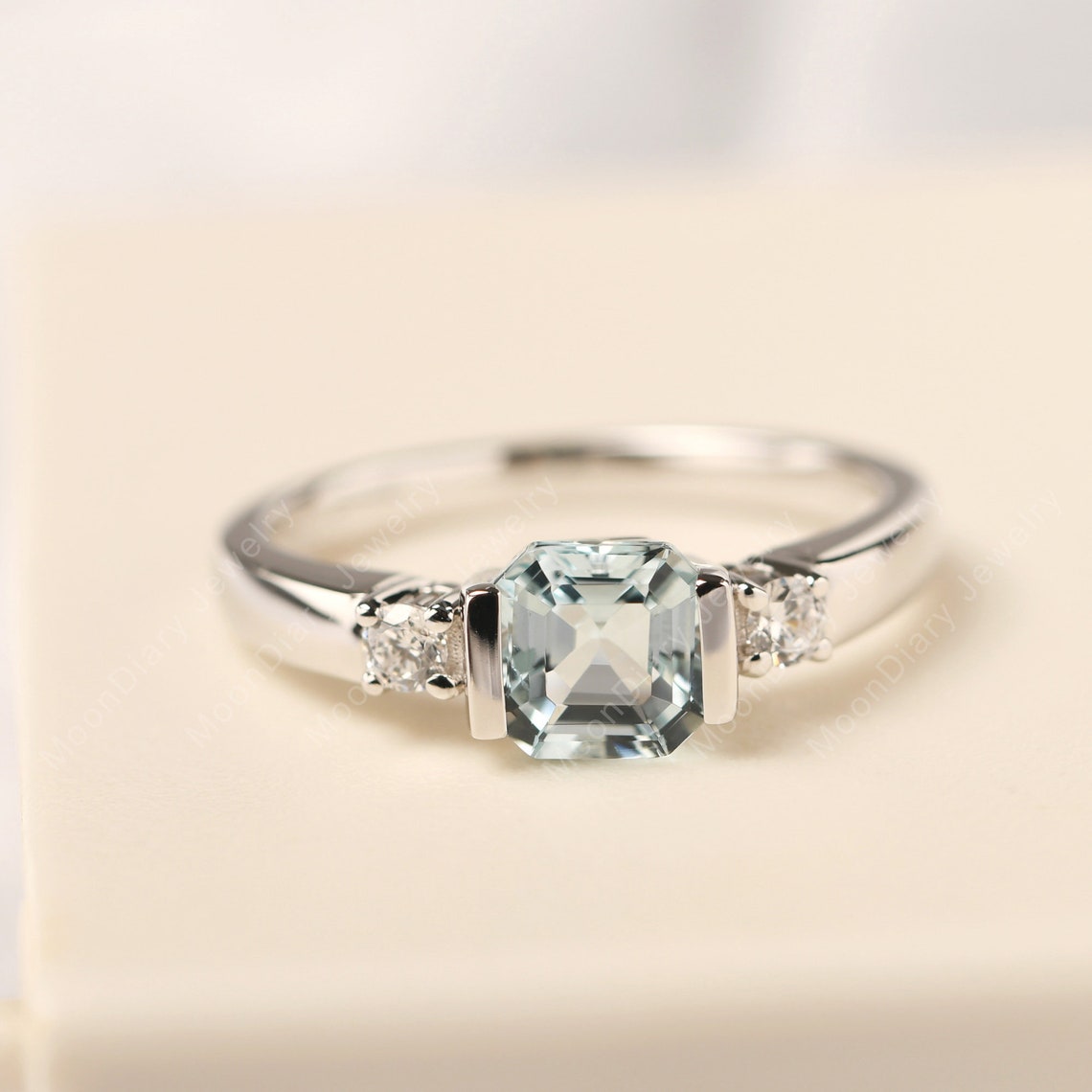 Vintage Aquamarine Ring Asscher Cut Blue Stone Multistone Ring - Etsy