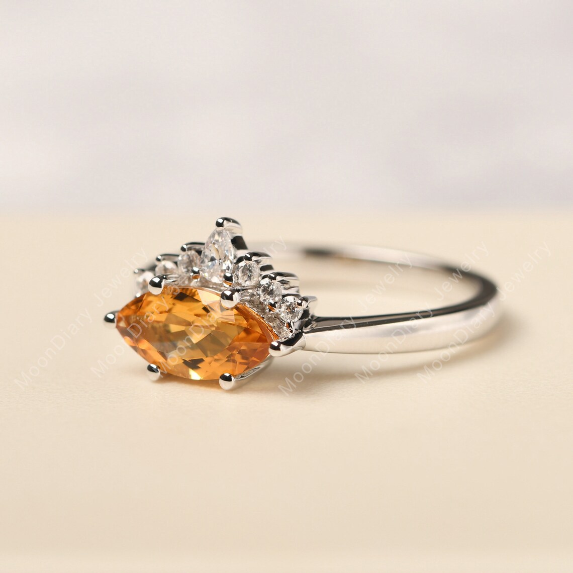 Natural Citrine Tiara Bridal Ring Marquise Cut 14k White Gold - Etsy UK