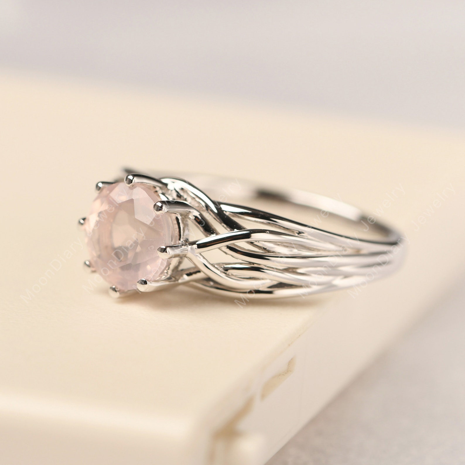 Rose Quartz Ring Sterling Silver Round Cut Pink Quartz Stone | Etsy
