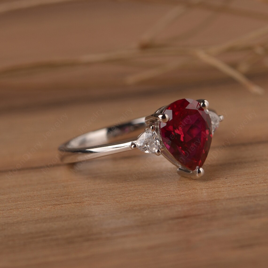 Pear Cut Ruby Ring Sterling Silver Engagement Ring for Women | Etsy