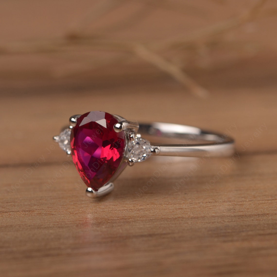 Pear Cut Ruby Ring Sterling Silver Engagement Ring for Women | Etsy