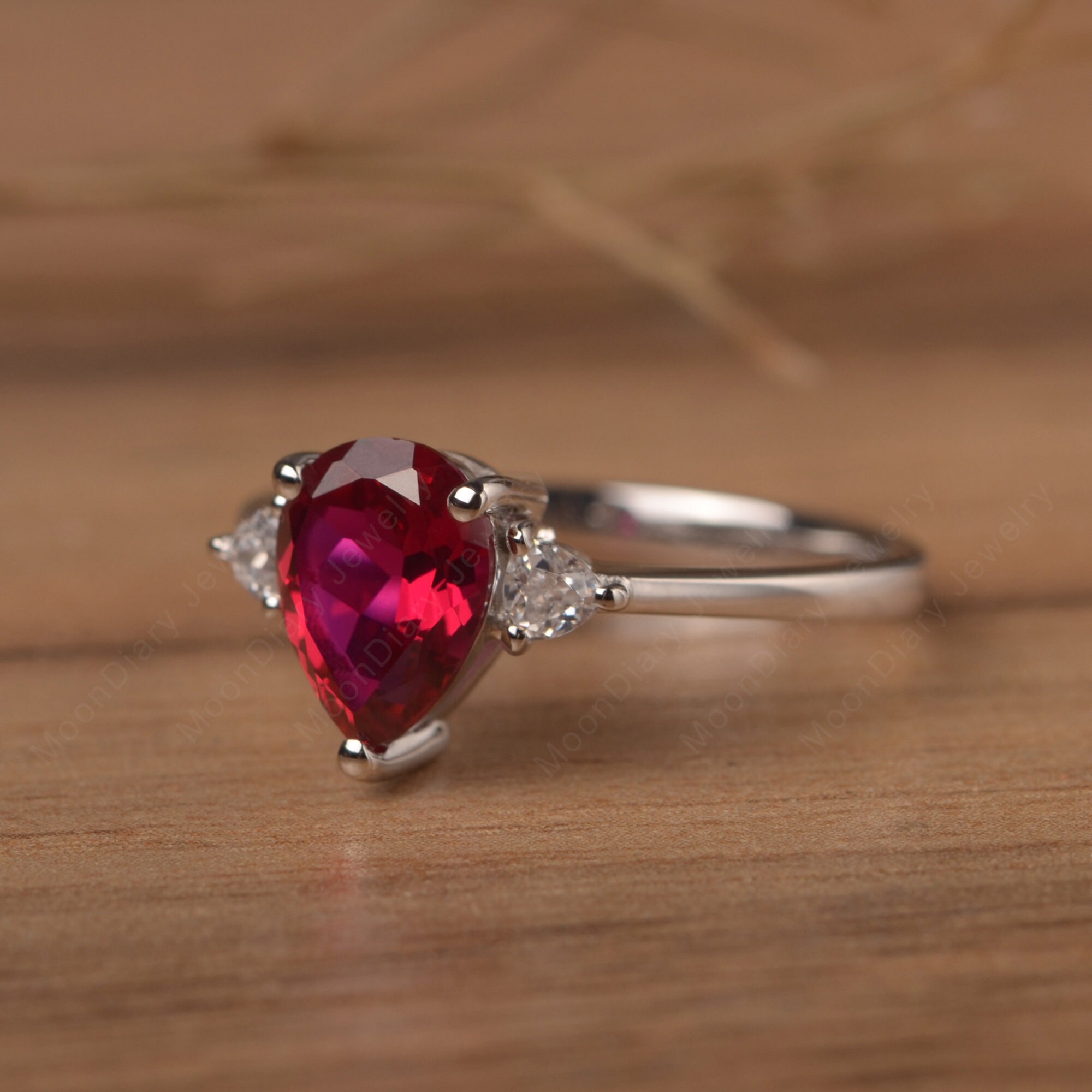Pear Cut Ruby Ring Sterling Silver Engagement Ring for Women | Etsy
