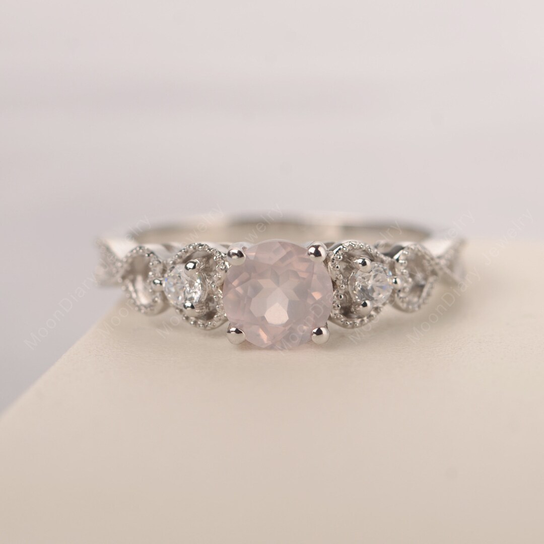 Handmade Pink Quartz Ring Sterling Silver Rose Quartz Engagement Ring ...