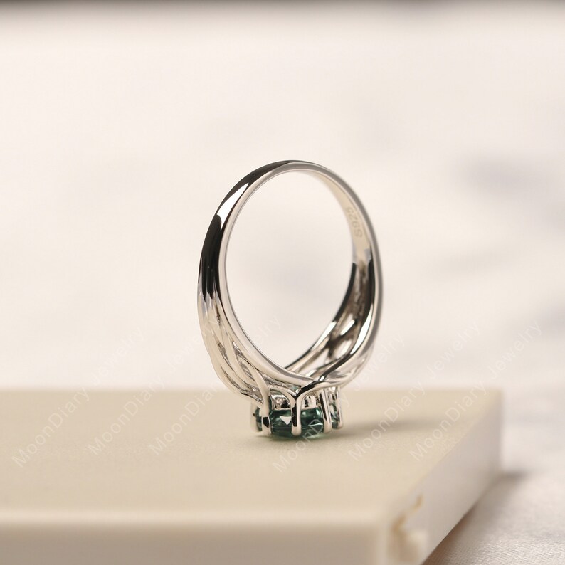 Unique Green Sapphire Engagement Ring Sterling Silver Round - Etsy