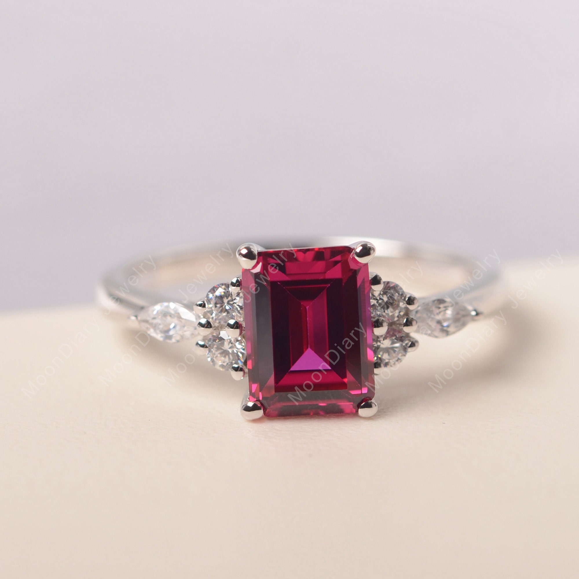 Emerald Cut Ruby Ring Sterling Silver July Birthstone Gorgeous - Etsy