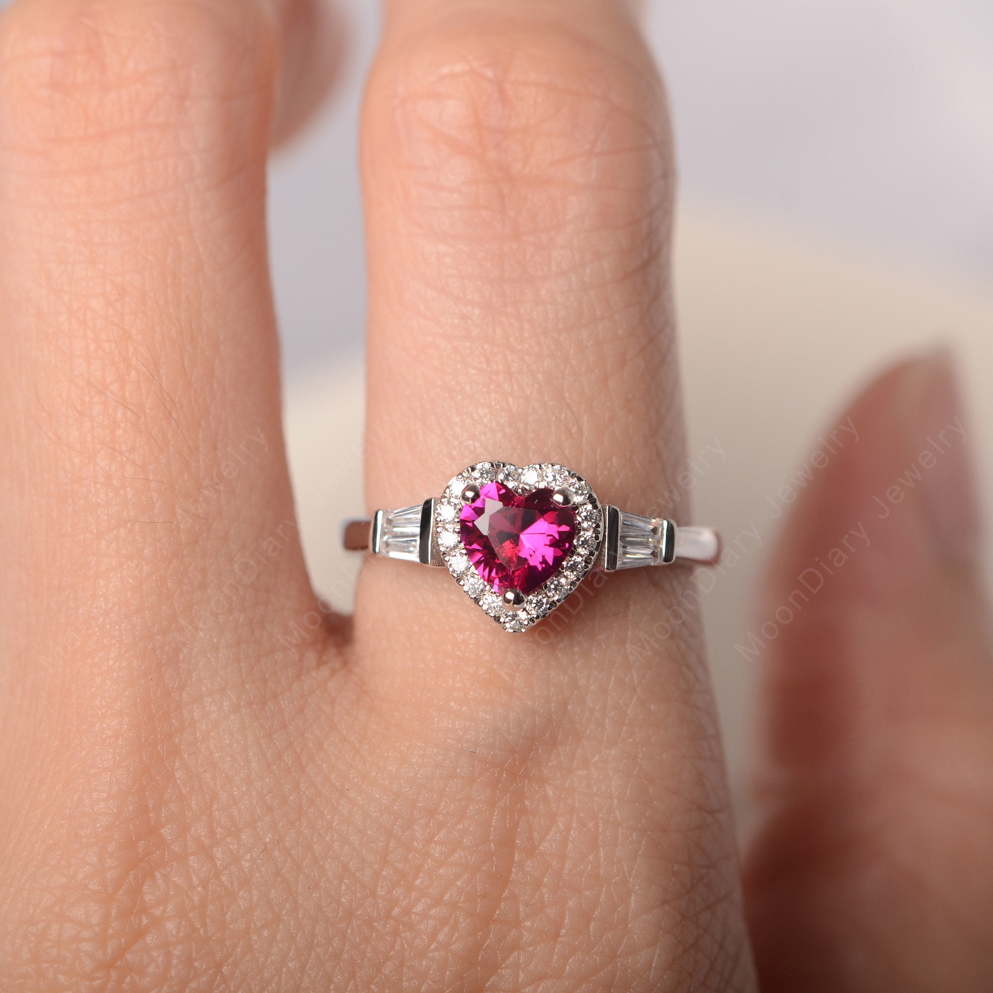 14k solid gold ruby ring July birthstone heart cut red | Etsy