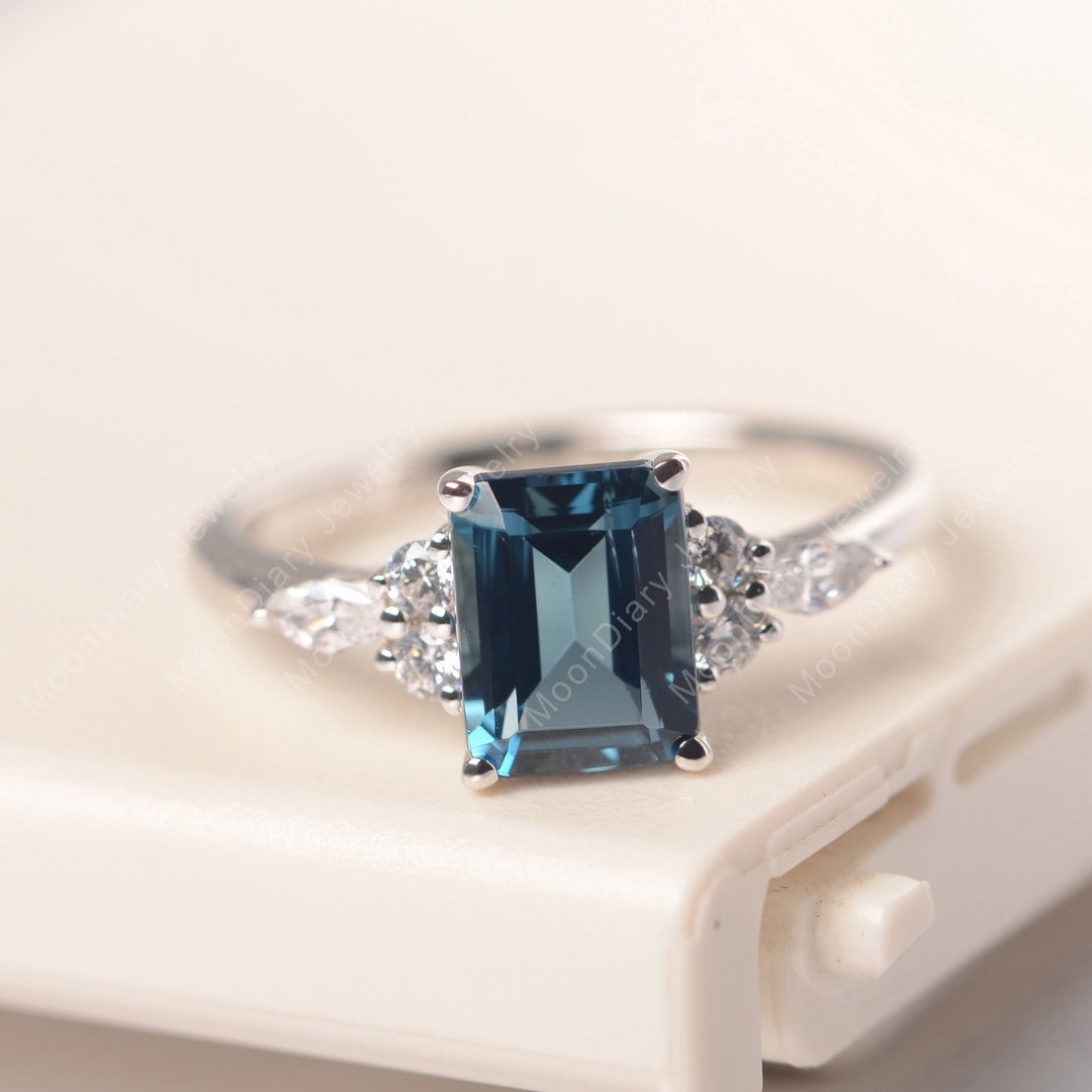 November Birthstone London Blue Topaz Ring 14k White Gold Emerald Cut ...