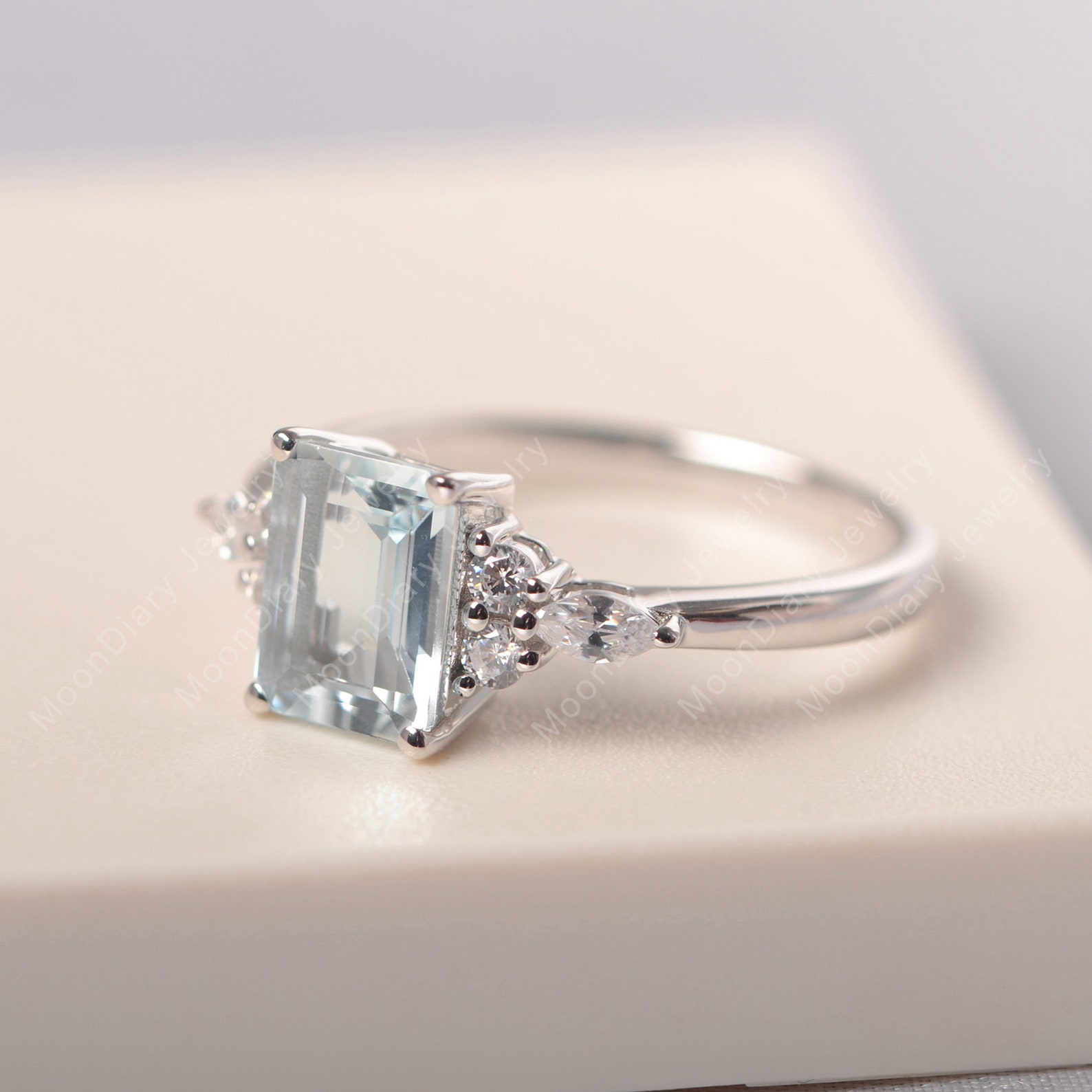 Rectangle Aquamarine Ring Emerald Cut Natural Light Blue - Etsy