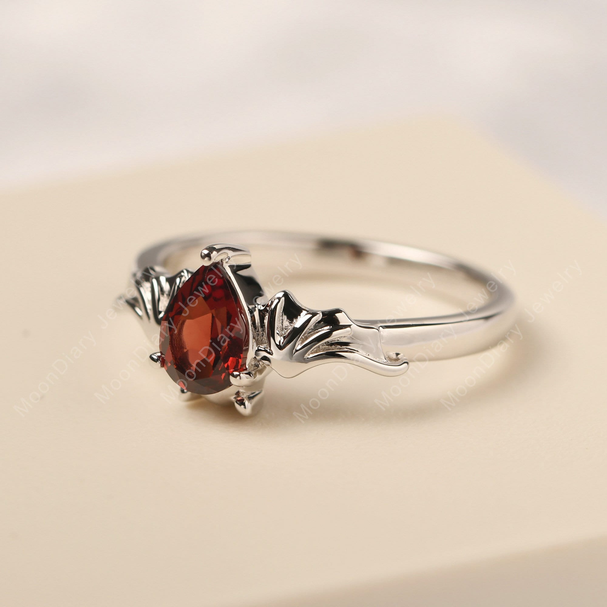 Vampire Bat Ring Real Garnet Ring Pear Cut 14k White Gold - Etsy