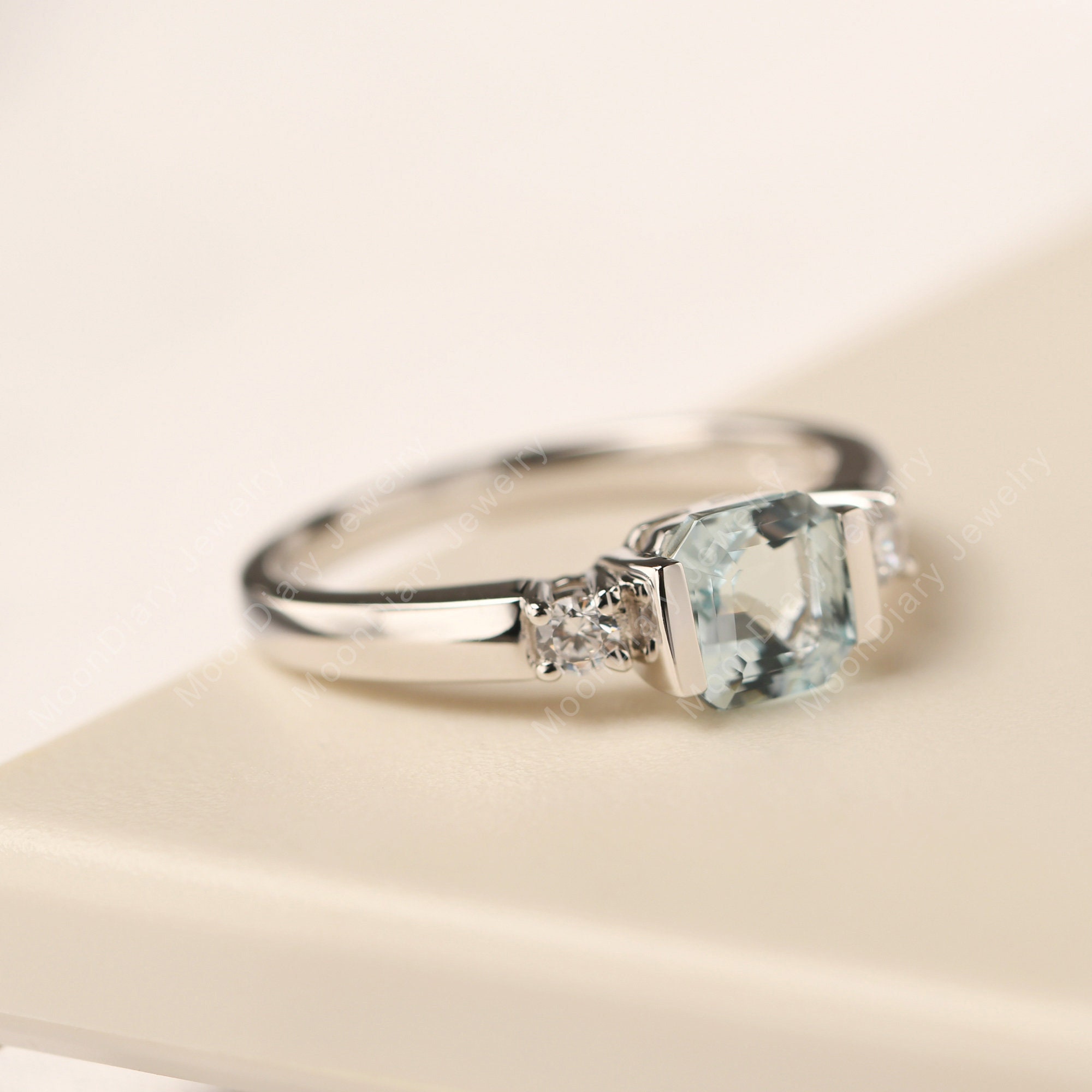 Vintage Aquamarine Ring Asscher Cut Blue Stone Multistone Ring - Etsy