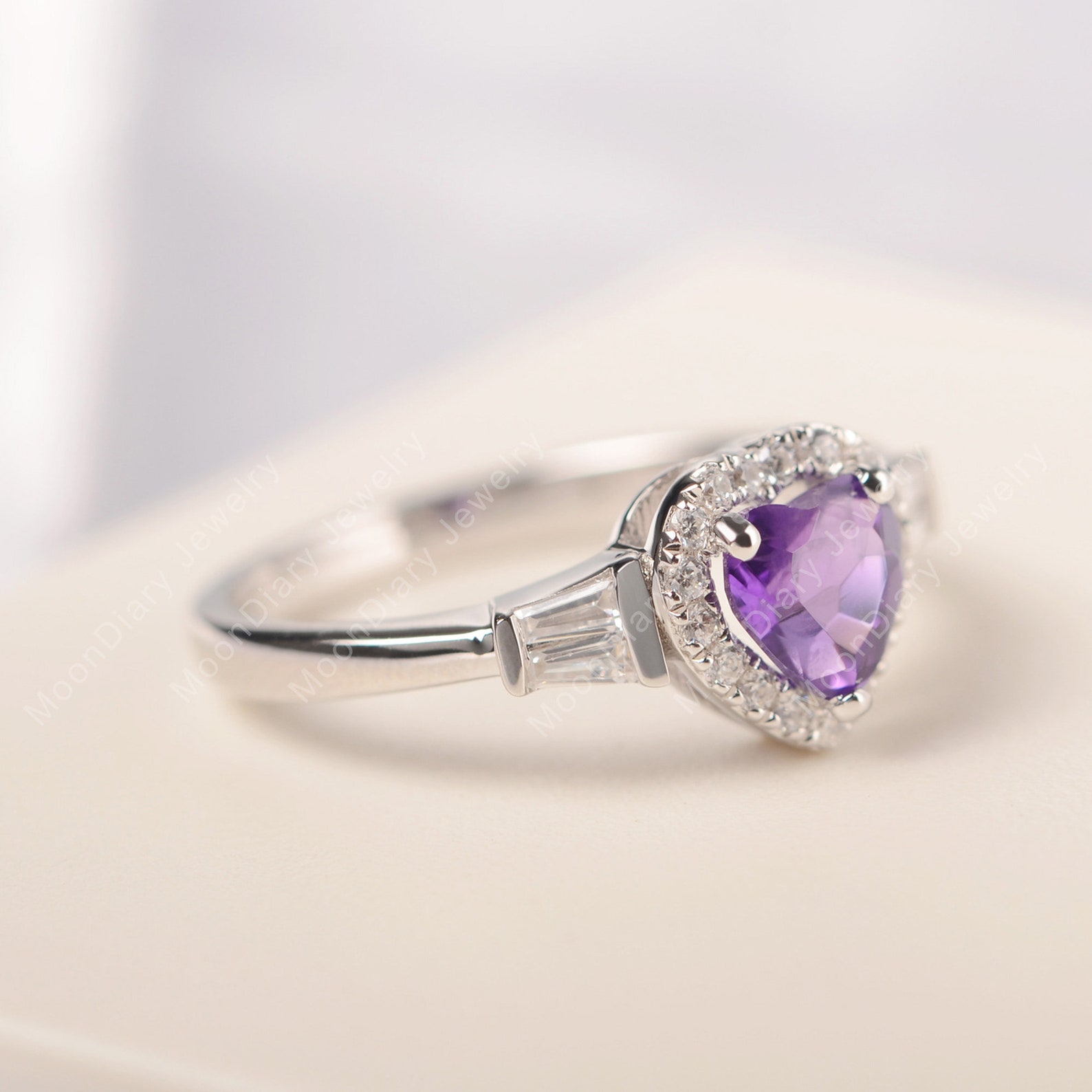 Purple Gemstone Heart Shaped Real Natural Amethyst Ring 14k - Etsy