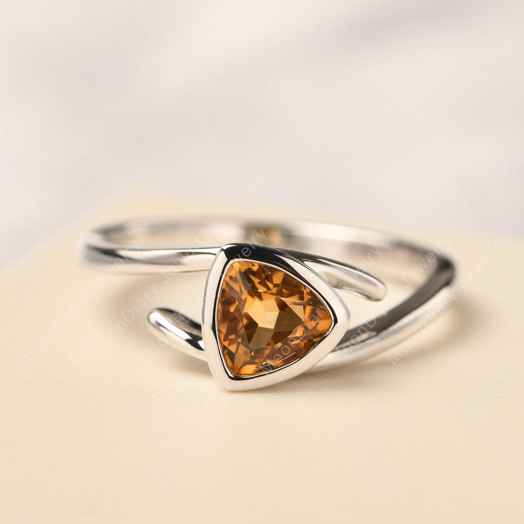 Citrine November Birthstone Ring Delicate Engagement Ring Solid Silver ...