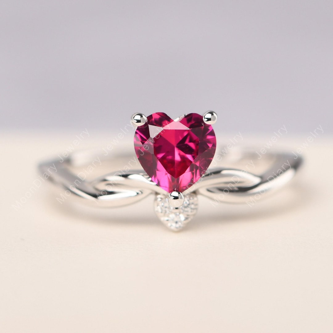 Ruby Infinity Engagement Ring Silver Heart Cut Twist Bridal Ring July ...