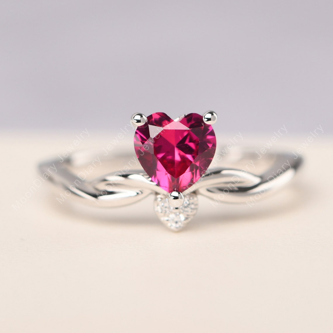 Ruby Infinity Engagement Ring Silver Heart Cut Twist Bridal - Etsy