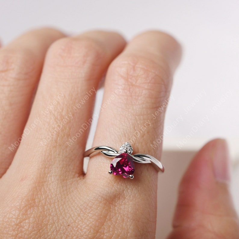 Ruby Infinity Engagement Ring Silver Heart Cut Twist Bridal - Etsy