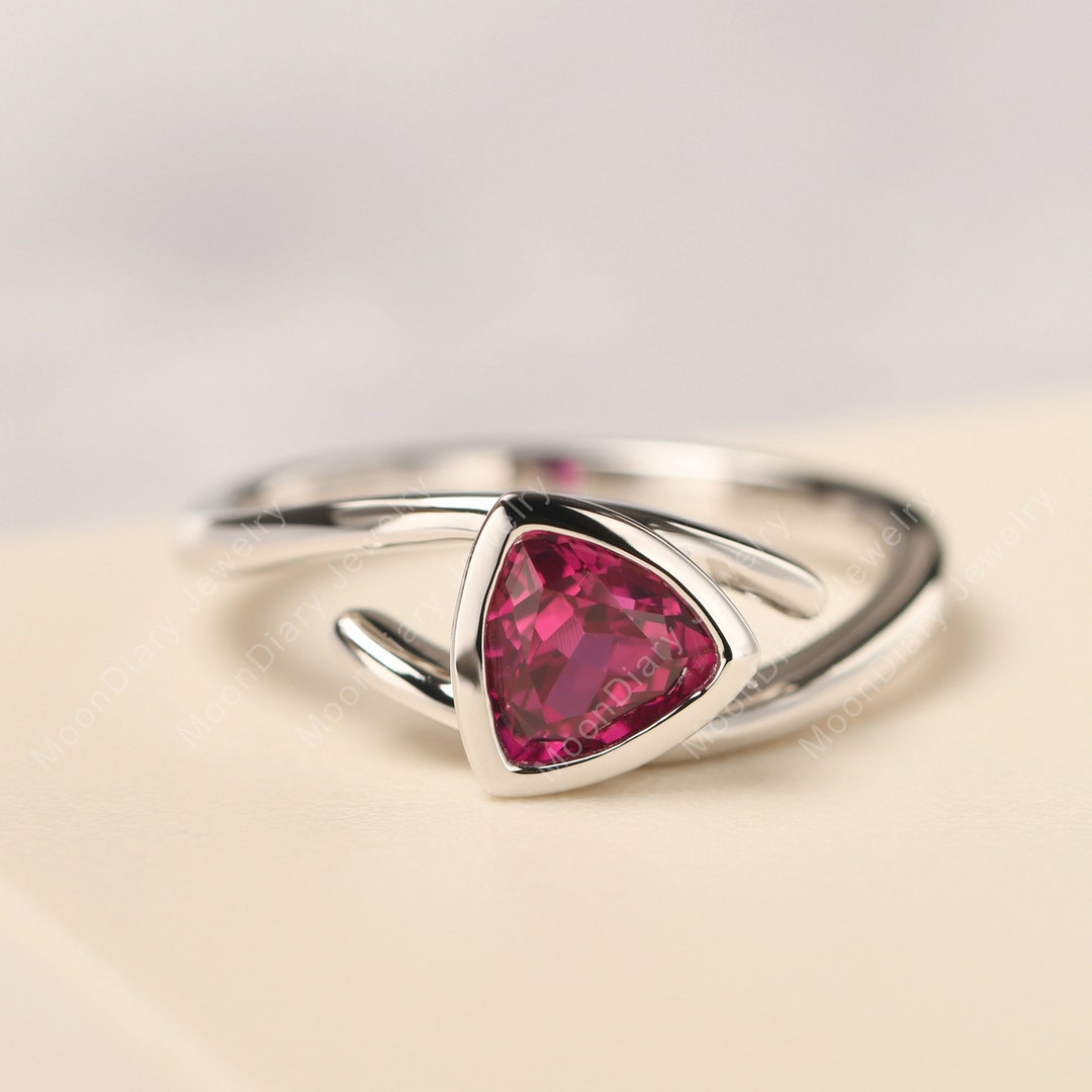 Unique Trillion Cut Ruby Anniversary Ring Sterling Silver Bezel Set ...