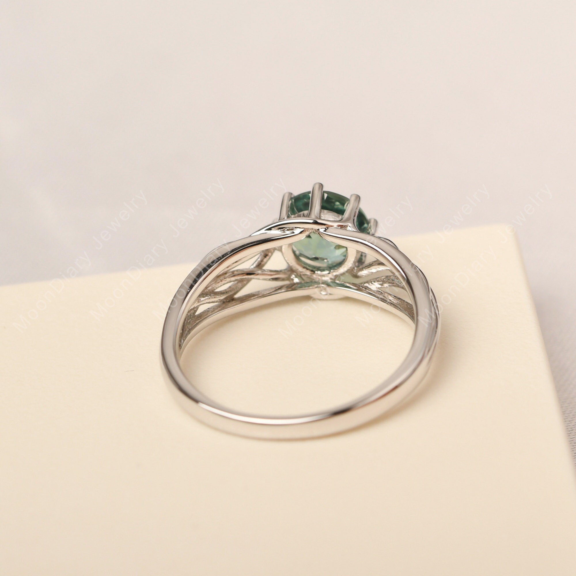 Unique Green Sapphire Engagement Ring Sterling Silver Round - Etsy