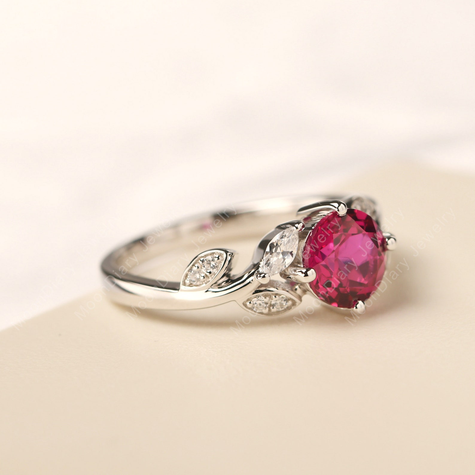 Ruby Statement Ring Silver Round Shaped Branch With Leaves - Etsy