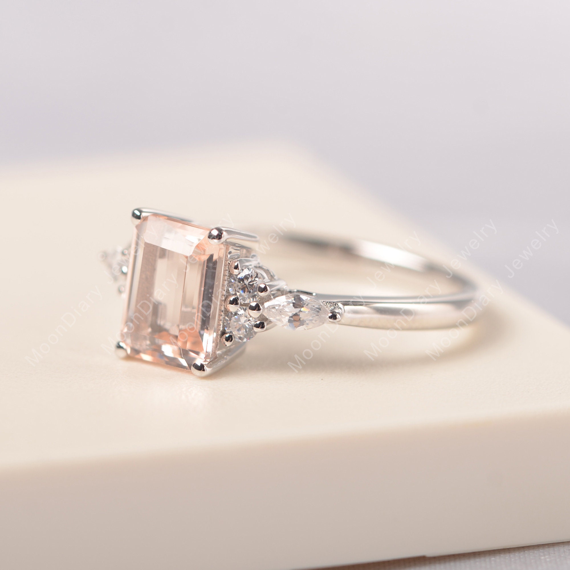 Pink morganite engagement ring sterling silver emerald cut | Etsy