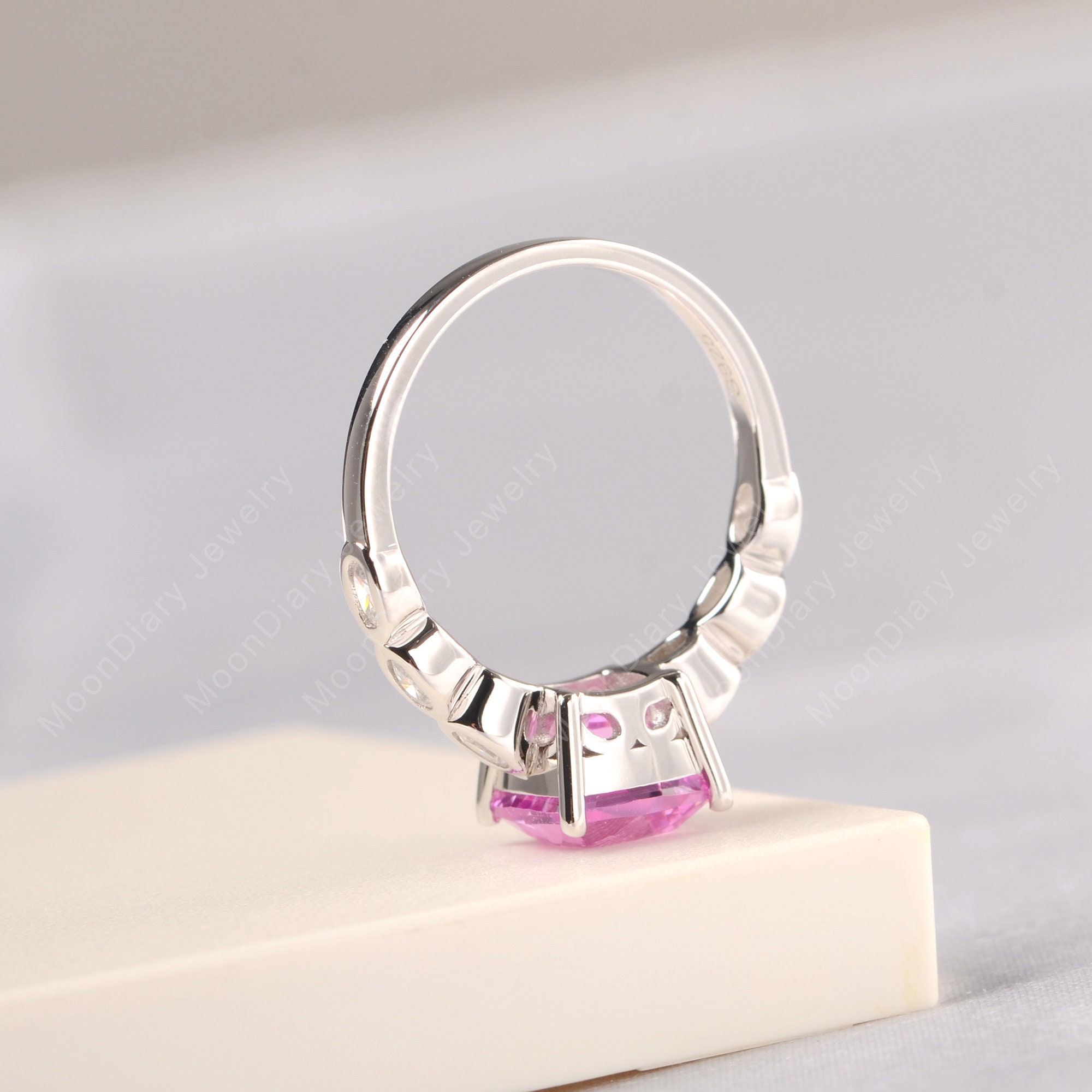 Pink Sapphire Ring Sterling Silver Pink Gemstone Cushion Cut - Etsy
