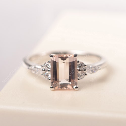 Princess Cut Morganite Ring Silver Pink Morgnaite - Etsy